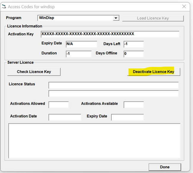 11. The key will then bedeactivated and the licence status will be updated: