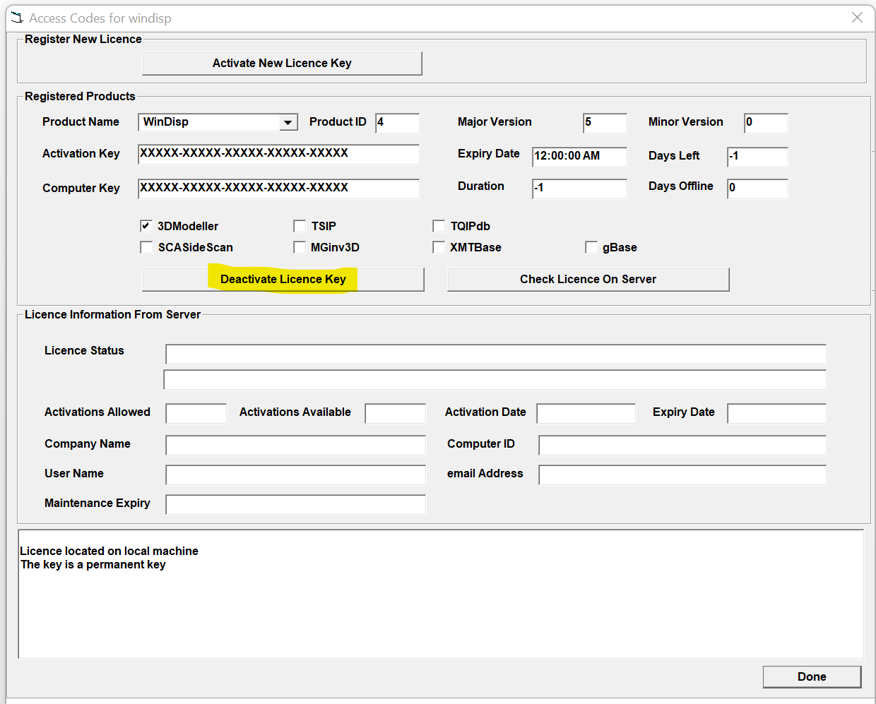 11. The key will then bedeactivated and the licence status will be updated: