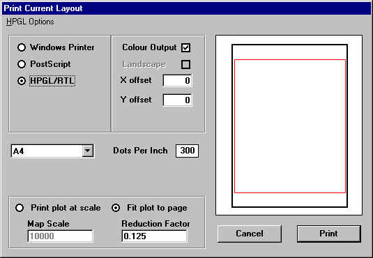 WinDisp Print Options Menu Description